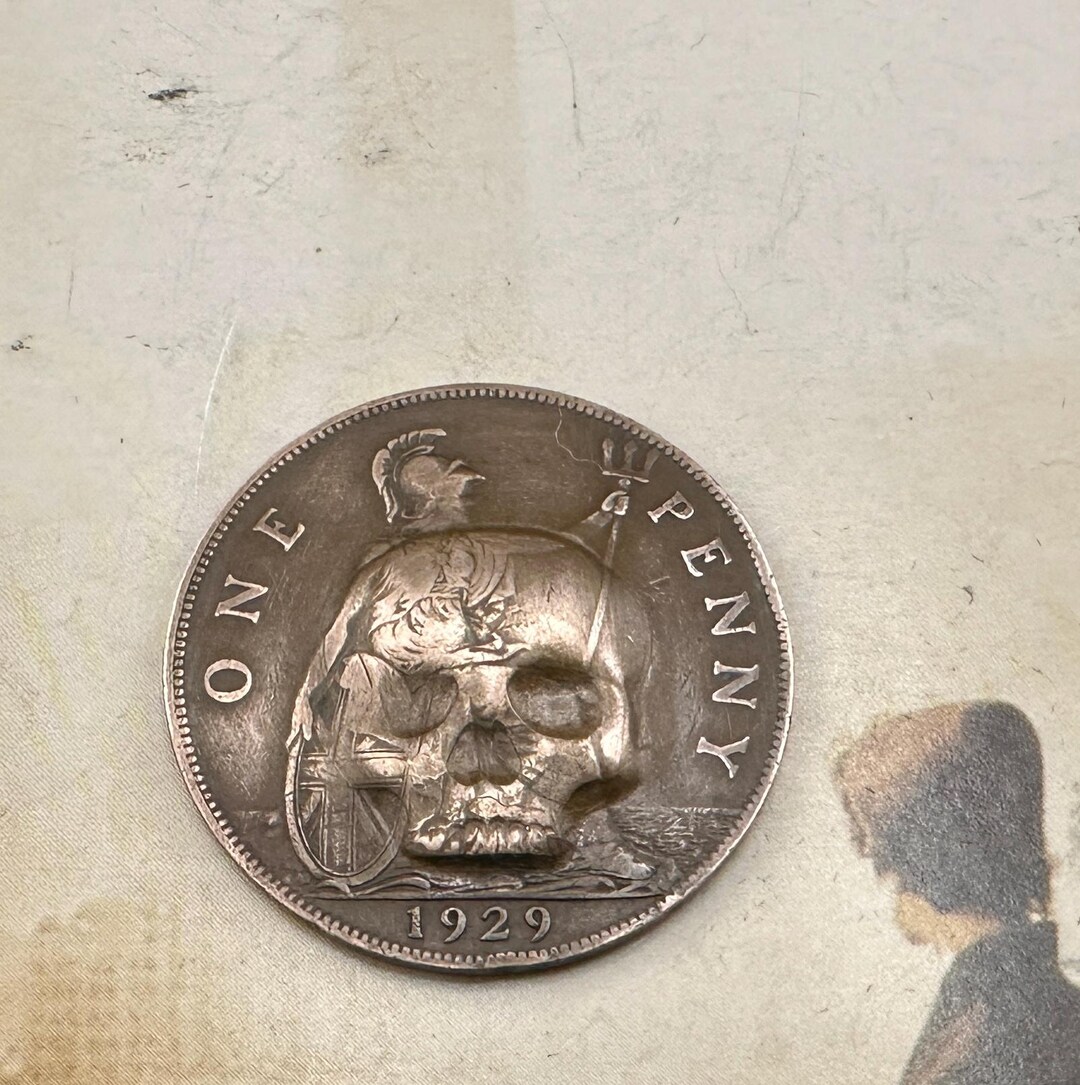 1929 British Large Penny Repousse Coin - Skull - Etsy