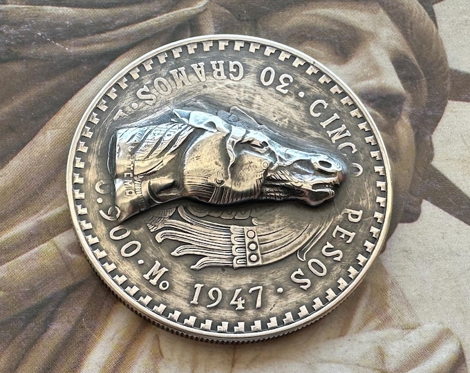 1947 Cinco Pesos, 90% Silver, Repousse Coin -- Racehorse - Etsy