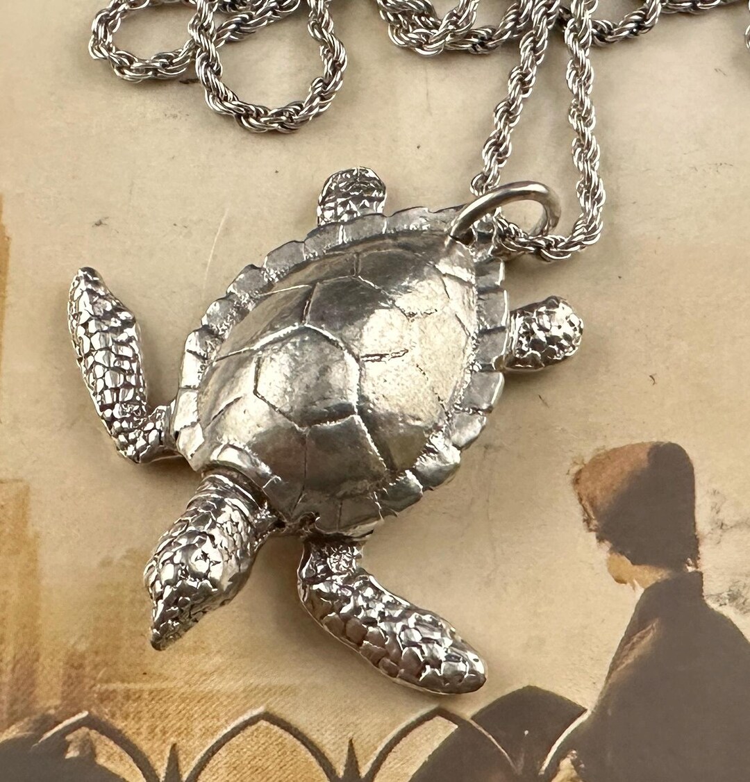 Sterling Silver Hand Poured Sea Turtle Pendant on 30" Sterling Rope ...