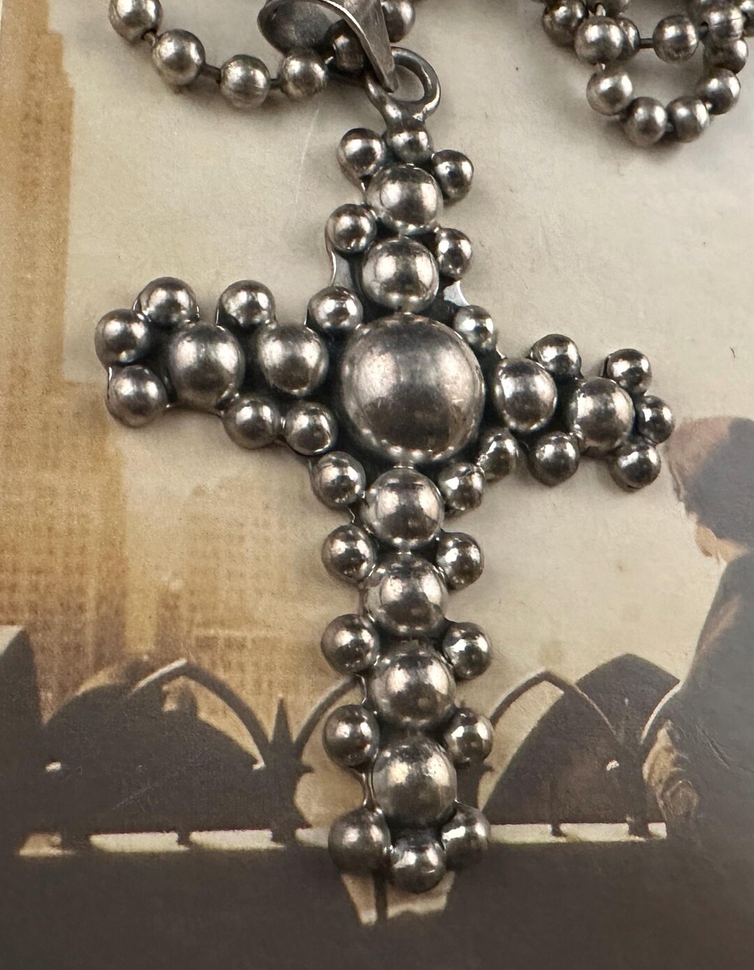 Vintage Large Sterling Silver Cross Pendant on 30 Sterling Silver Ball ...