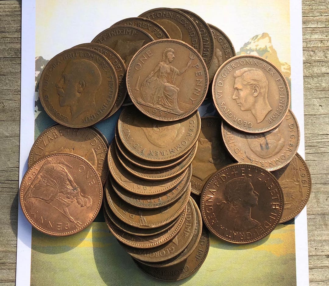 5 British Large One Penny Coins - Etsy