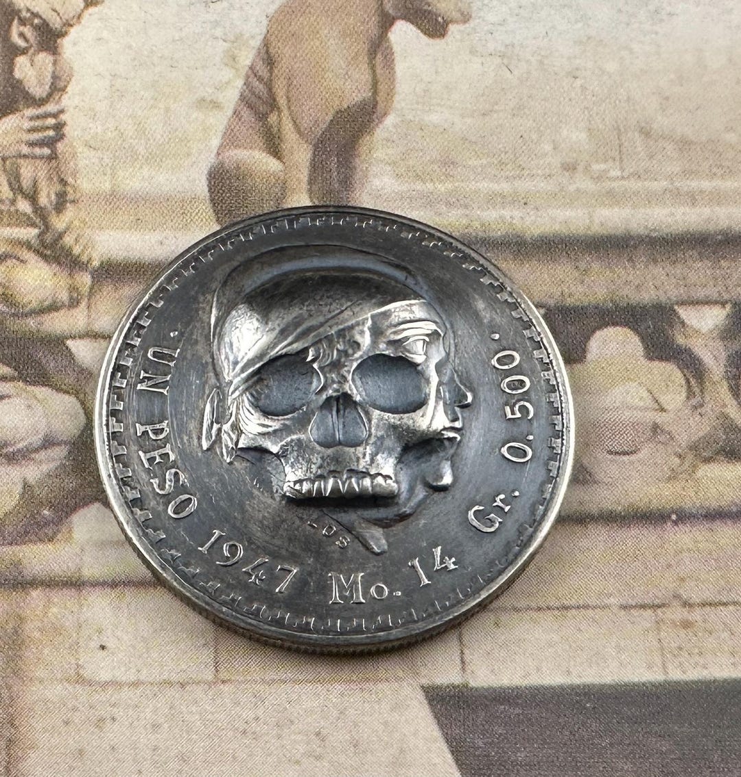 1947 Un Peso, 50% Silver, Repousse Coin -- Skull - Lot 3 - Etsy