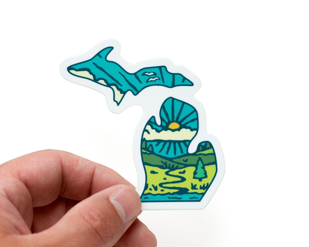 Michigan Shape Nature Illustration Sticker, Premium Vinyl All Weather ...