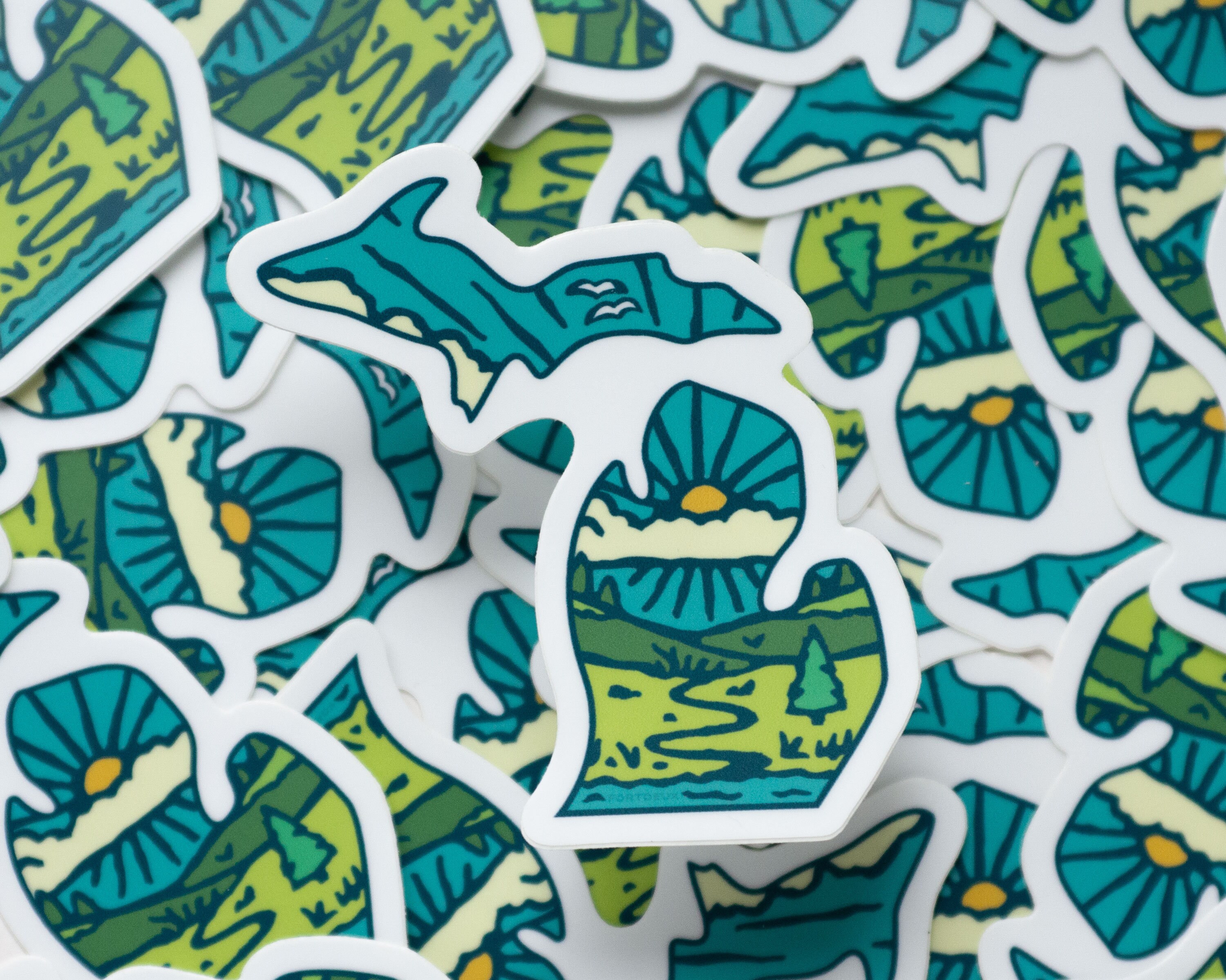 Michigan Shape Nature Illustration Sticker, Premium Vinyl All Weather ...