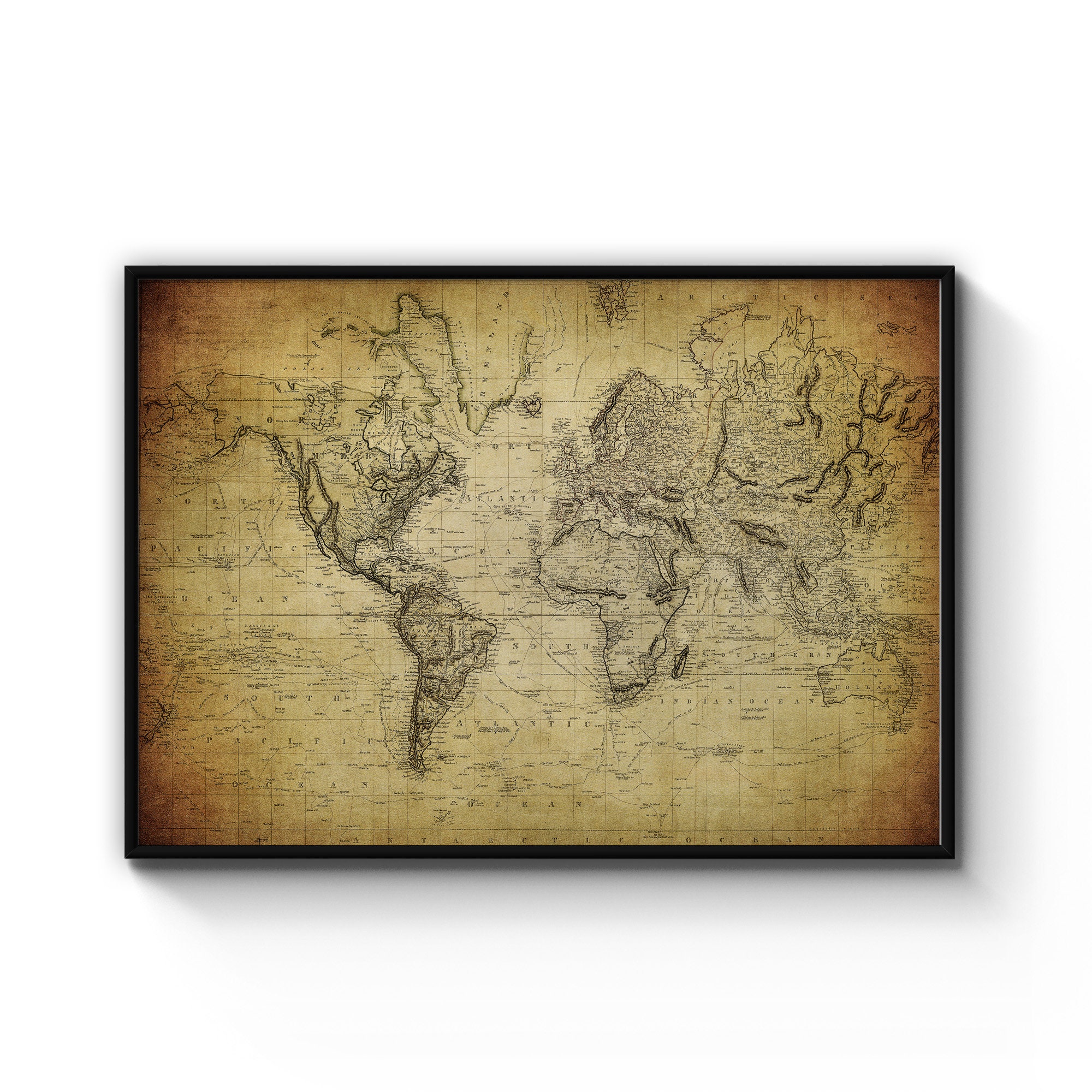 World Map Atlas Globe Earth Antique Old Vintage Print