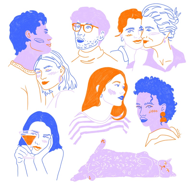 Custom Portrait Single – Colorful Line Art, Drawing, Illustration ...