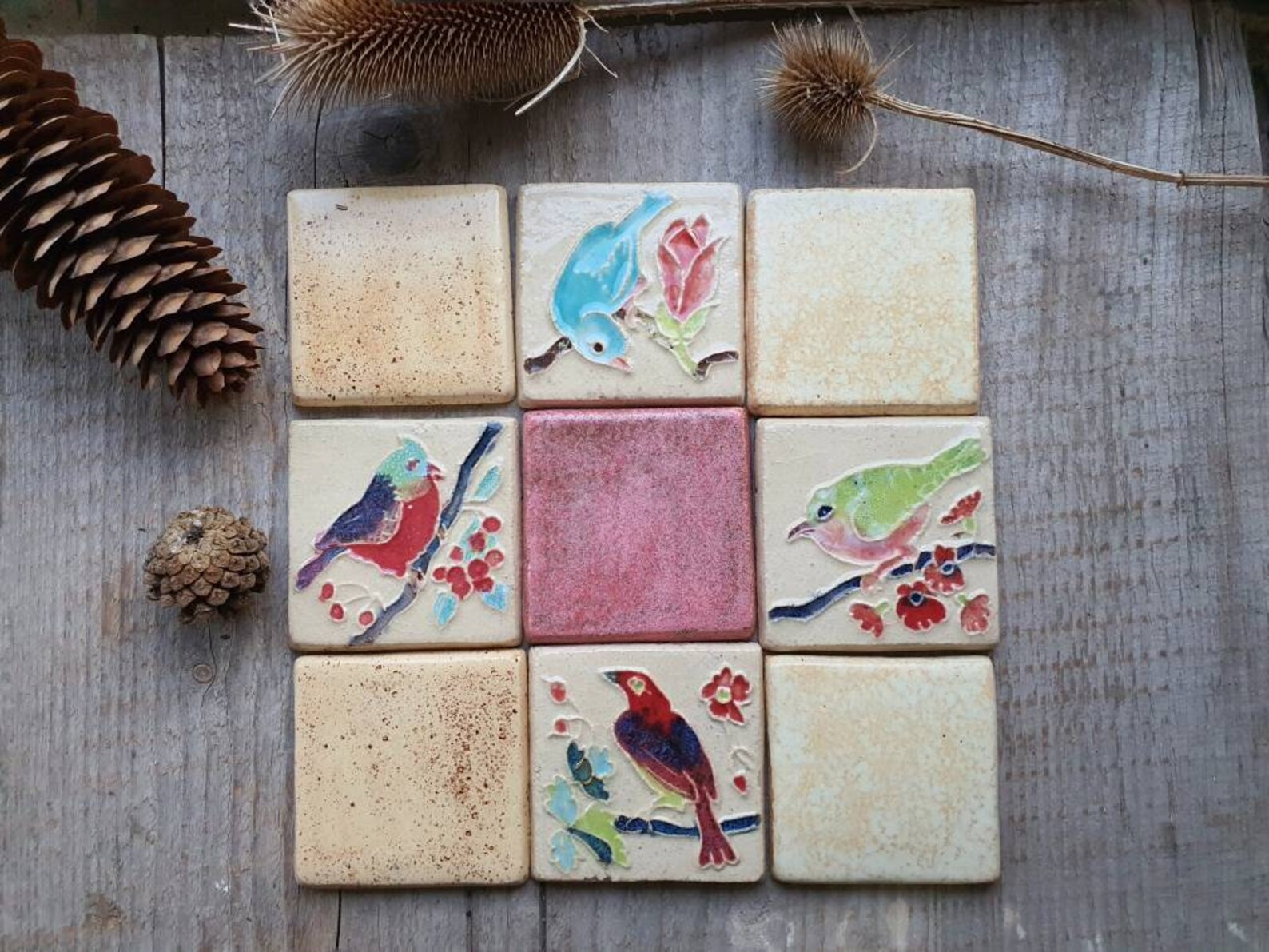 Ukrainian Artist Handmade Ceramic Tiles Set of 9 Backsplash - Etsy