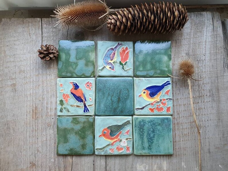 Ukrainian Artist Handmade Ceramic Tiles Set of 9 Backsplash - Etsy