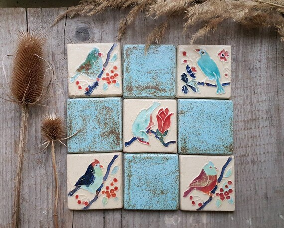 Ukrainian Artist Handmade Ceramic Tiles Set of 9 Backsplash - Etsy
