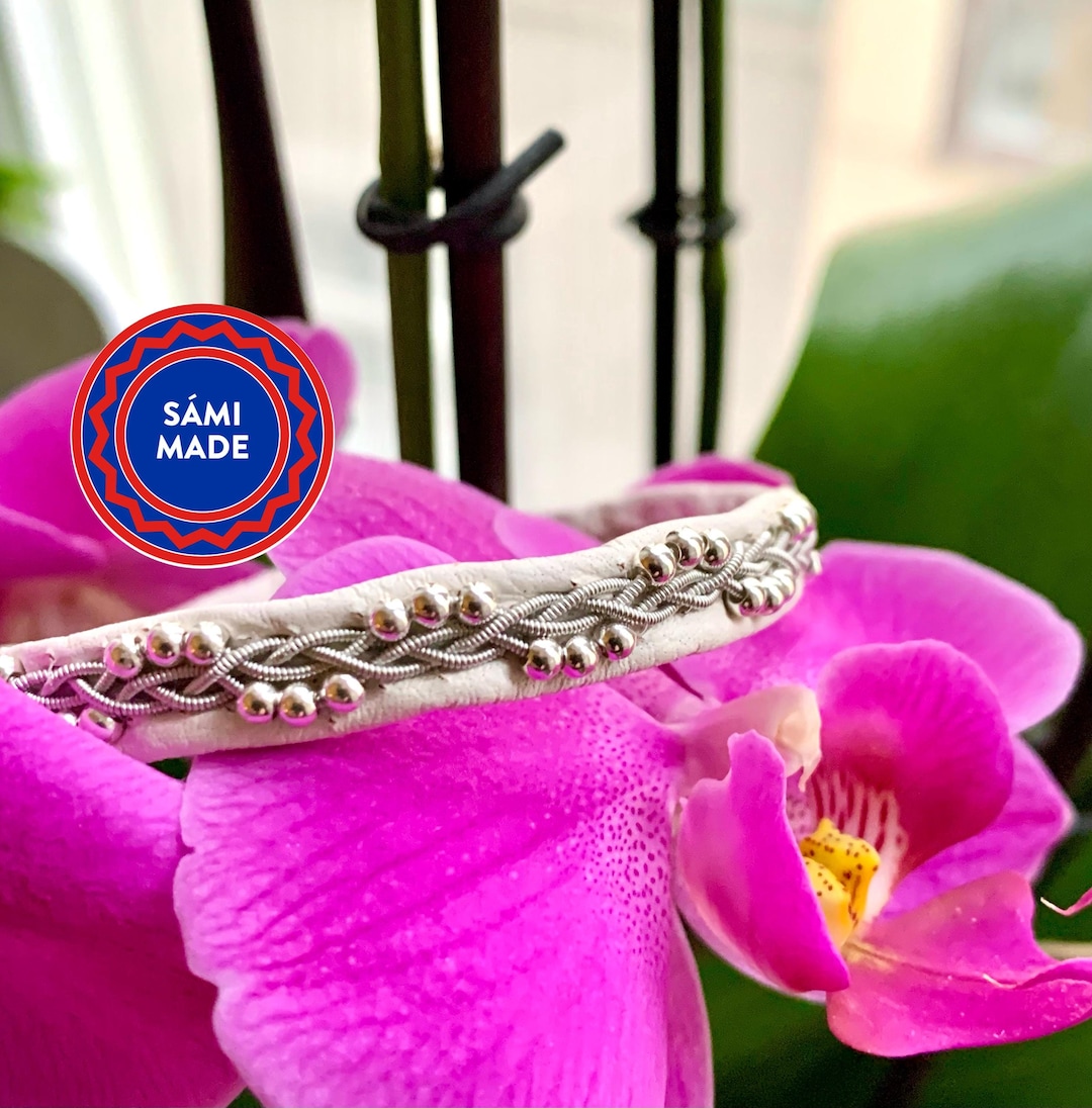 Sami Reindeer Leather Bracelet SARA: Sterling Silver Beads, Antler ...
