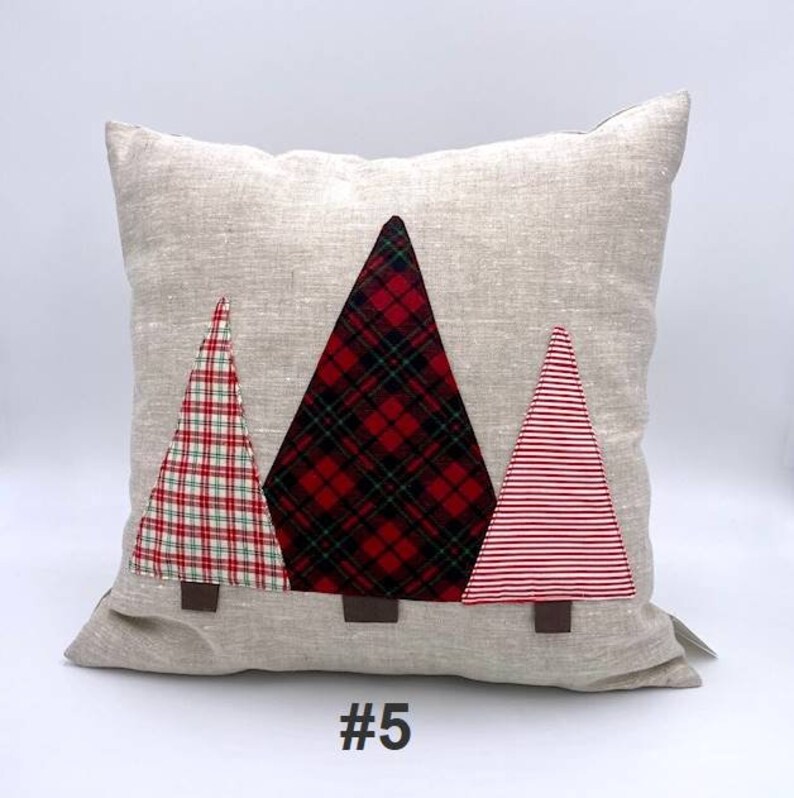 Linen Christmas Tree Pillow: Appliqued Trees, Rustic Holiday Decor - Etsy