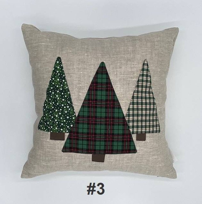 Linen Christmas Tree Pillow: Appliqued Trees, Rustic Holiday Decor - Etsy