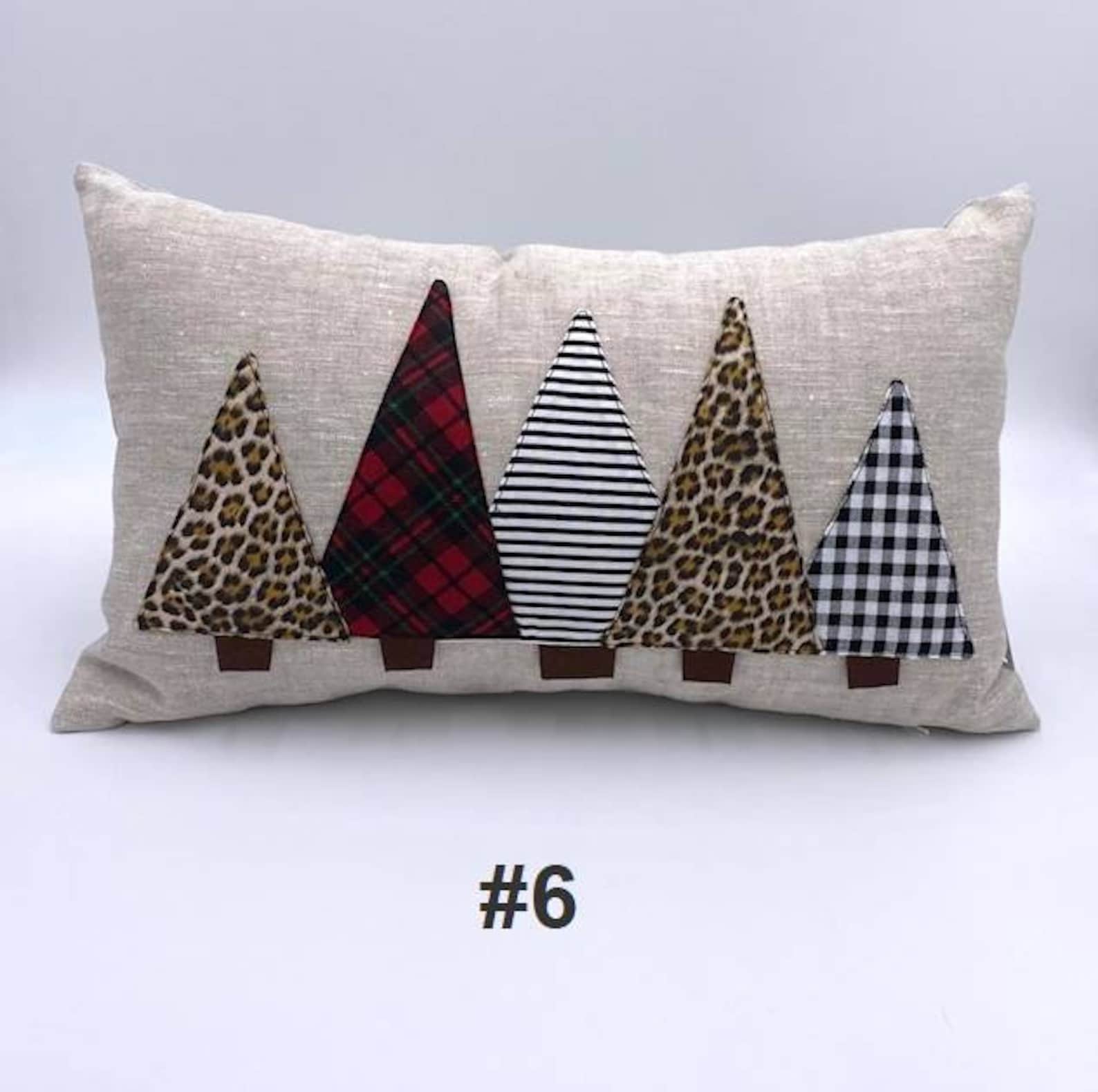 Linen Christmas Tree Pillow With Appliqued Trees, 12”x20”, Red, Green ...