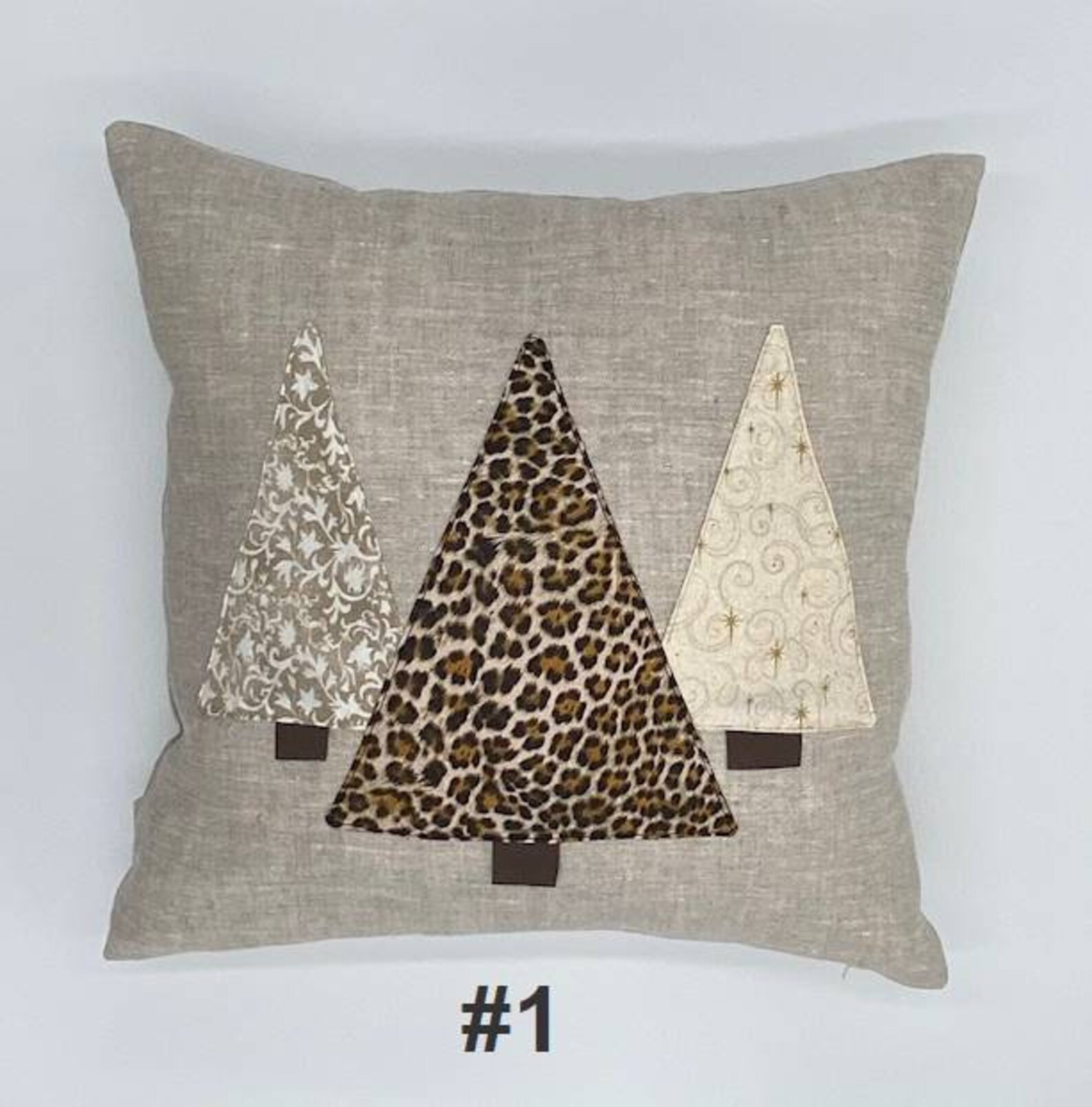 Linen Christmas Tree Pillow: Appliqued Trees, Rustic Holiday Decor - Etsy