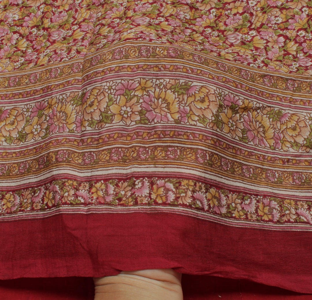 Sushila Vintage Red Saree 100% Pure Georgette Silk Printed Floral Craft ...