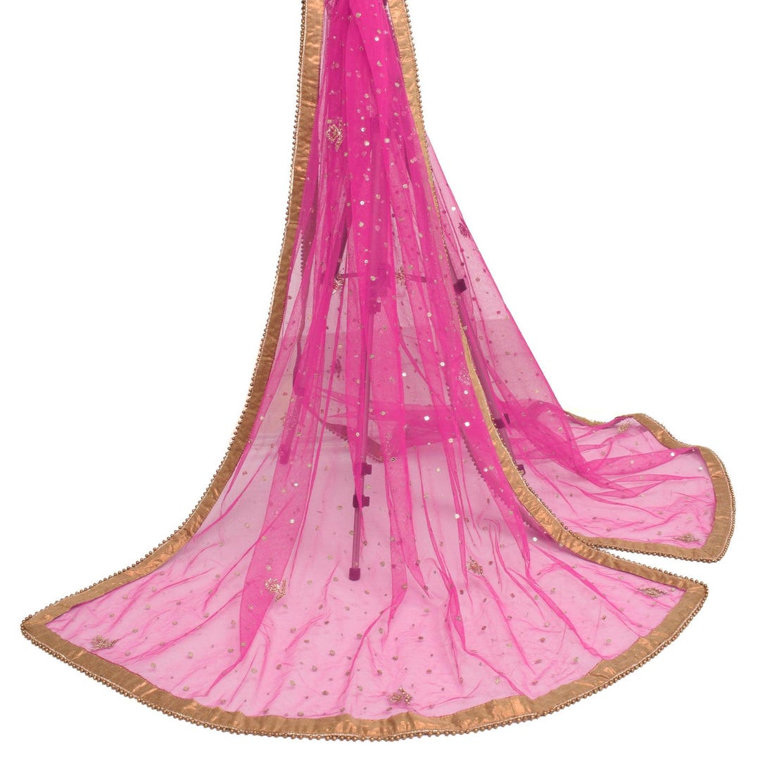 Sushila Vintage Dark Pink Dupatta Net Mesh Sequins Embellish Party Wear ...