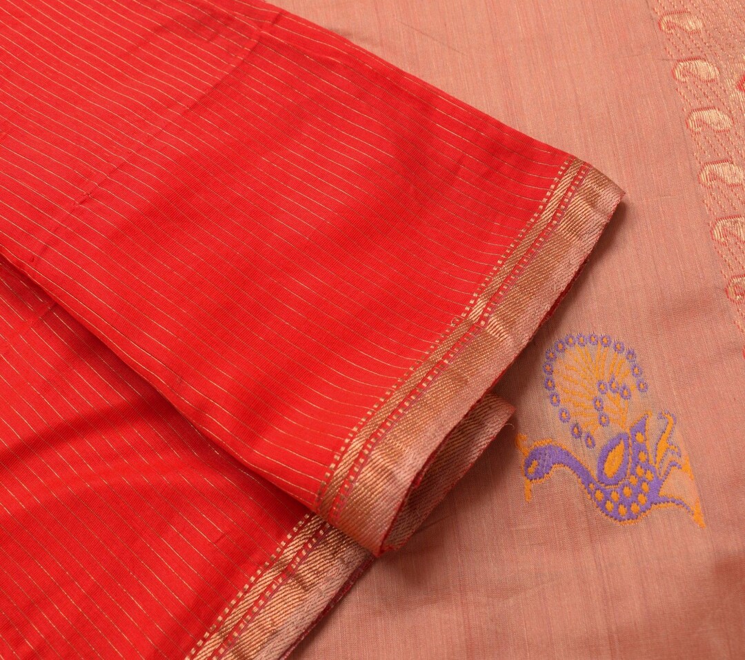 Sushila Vintage Red Traditional Saree Pure Cotton Peacock Hand Woven ...