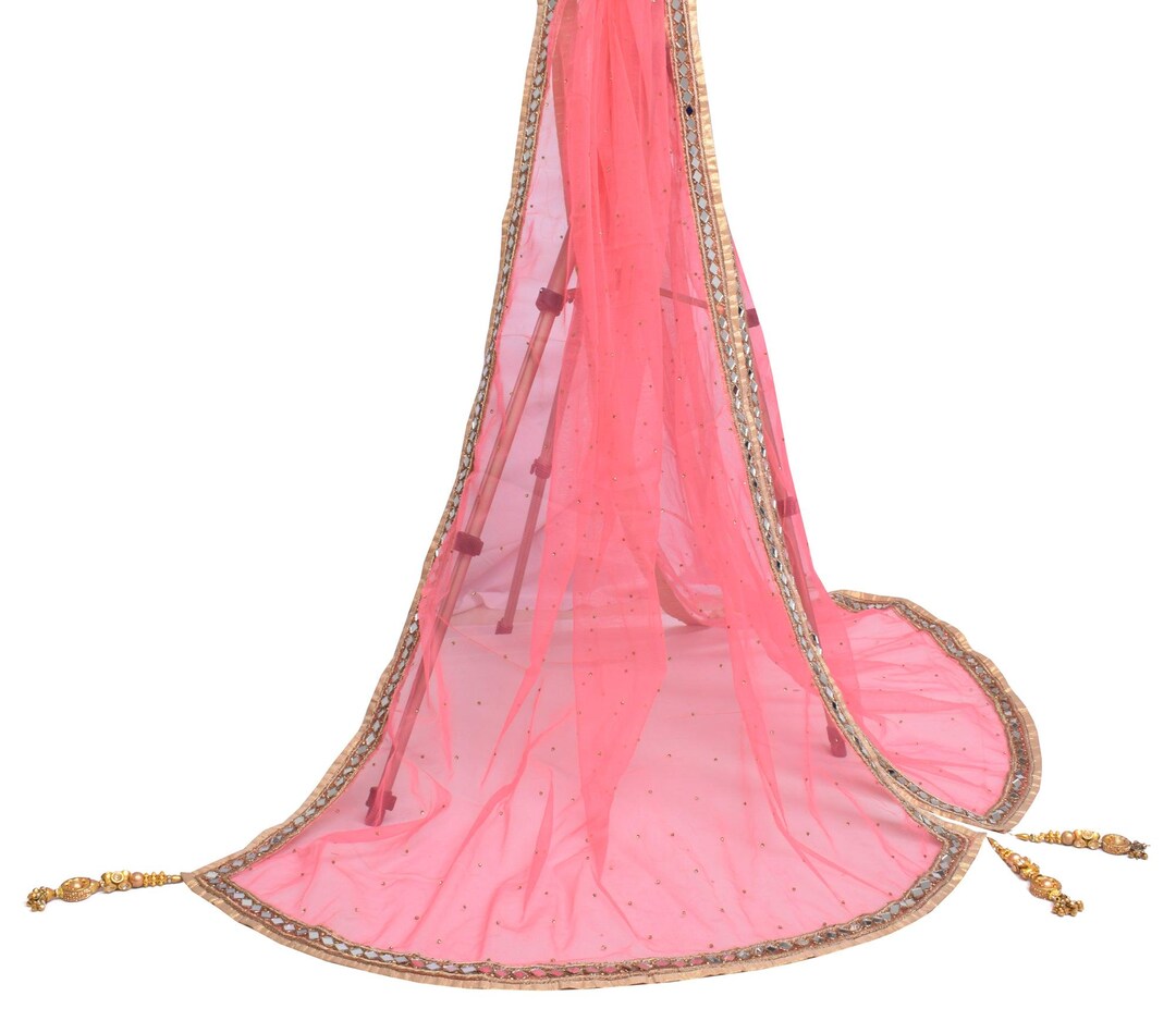 Sushila Vintage Indian Dupatta Net Mesh Beaded Rhine Stone With Mirror ...