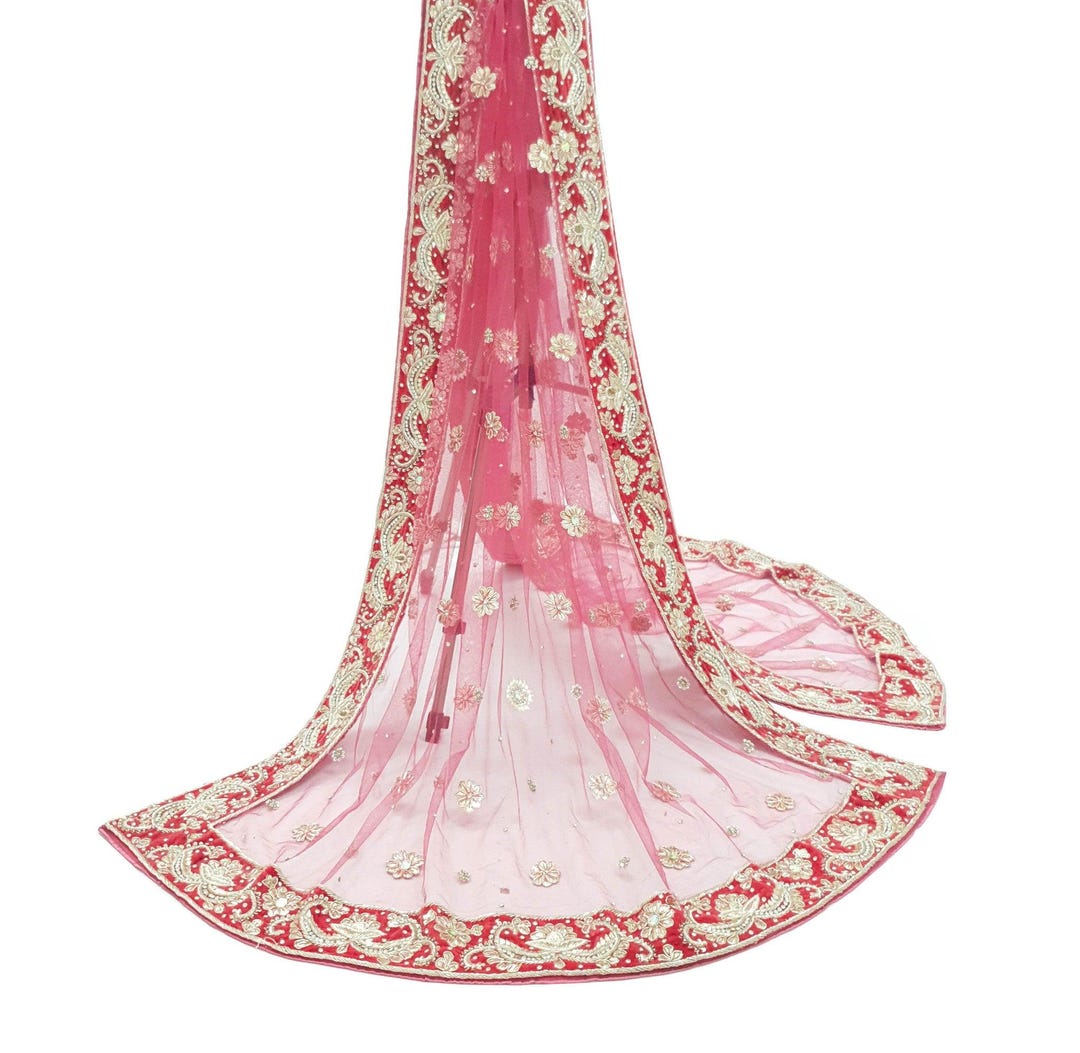 Sushila Vintage Pink Heavy Wedding Dupatta Net Mesh Gotta Patti Work ...