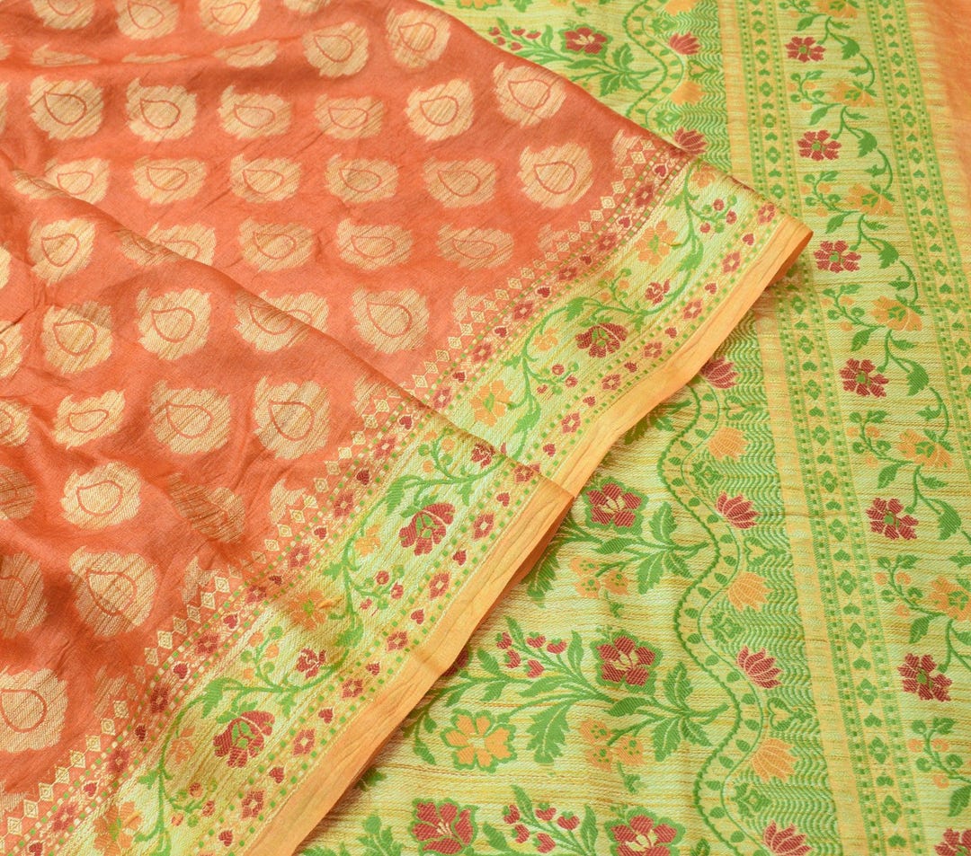 Sushila Vintage Rust Paisley Woven Saree 100% Pure Silk Traditional ...