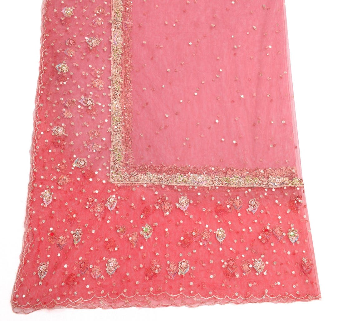 Sushila Vintage Pink Traditional Dupatta Net Mesh Zari Embroidered Long ...