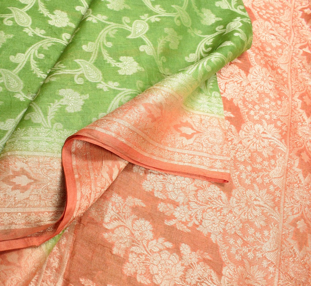 Sushila Vintage Green Saree Rust Border Pallu Pure Tussar Silk Woven ...