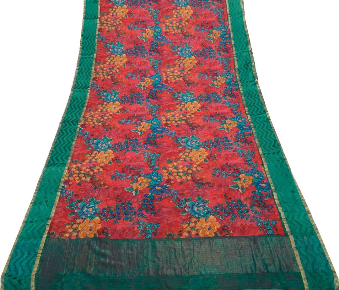 Sushila Vintage Red Saree With Zig-zag Woven Border 100% Pure Georgette ...