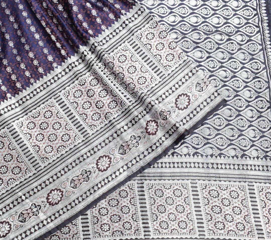 Sushila Vintage Heavy Blue Saree Pure Satin Silk Skirt Border Banarasi ...