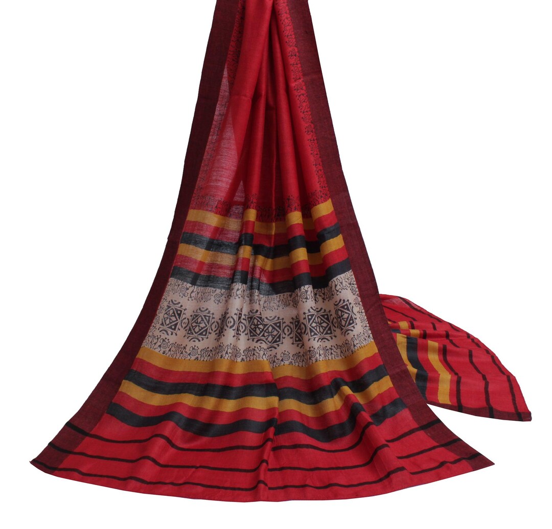 Sushila Vintage Red Dupatta 100% Pure Woolen Woven & Printed Long Stole ...