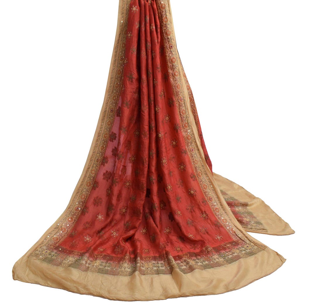 Sushila Vintage Red Dupatta 100% Pure Tussar Silk Hand Beaded & Woven ...