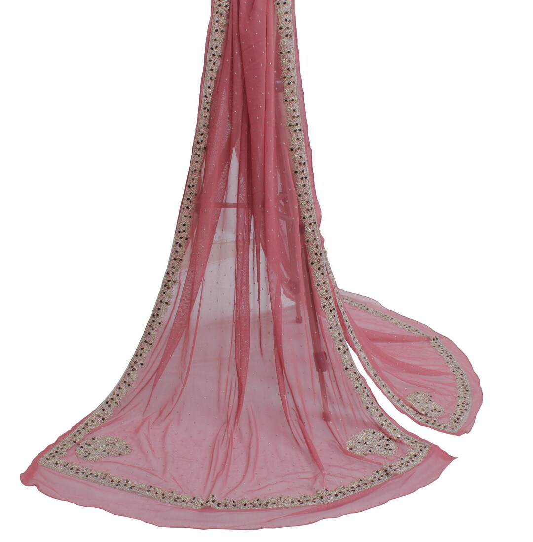 Sushila Vintage Indian Dupatta Net Mesh Hand Beaded Zardozi Long Stole ...