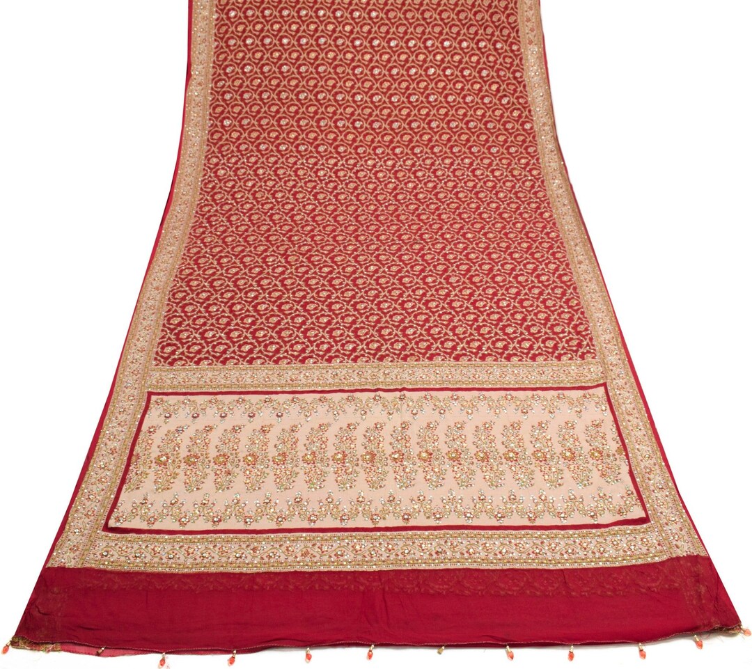 Sushila Vintage Red Heavy Saree 100% Pure Georgette Silk All Over Woven ...