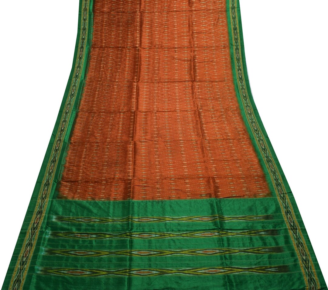 Sushila Vintage Rust Saree Pure Silk Hand Woven Ikat Patola Sari Craft ...