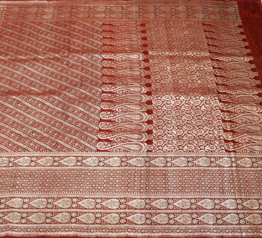 Sushila Vintage Heavy Red Saree Pure Satin Silk Banarasi Brocade Woven ...