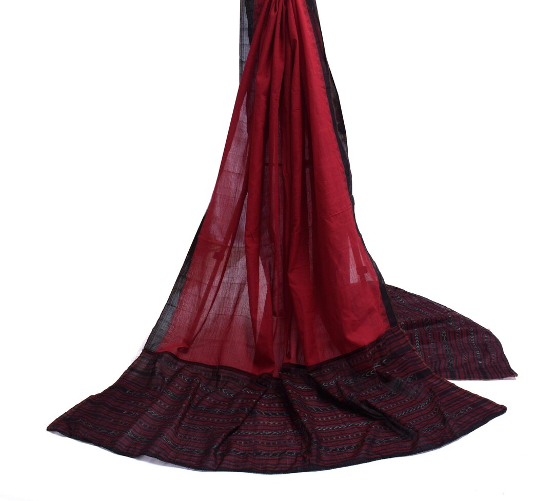Sushila Vintage Indian Red Dupatta 100% Pure Cotton Hand Woven Ikat ...