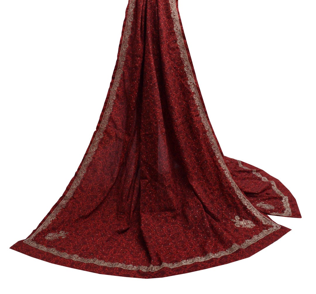 Sushila Vintage Red Dupatta Blend Silk Hand Beaded & Printed Long Stole ...