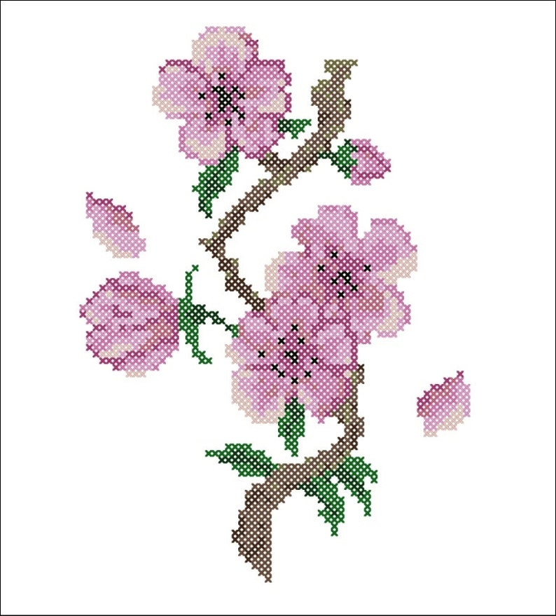 Sakura Cherry Blossoms Cross Stitch Pattern PDF Instant - Etsy