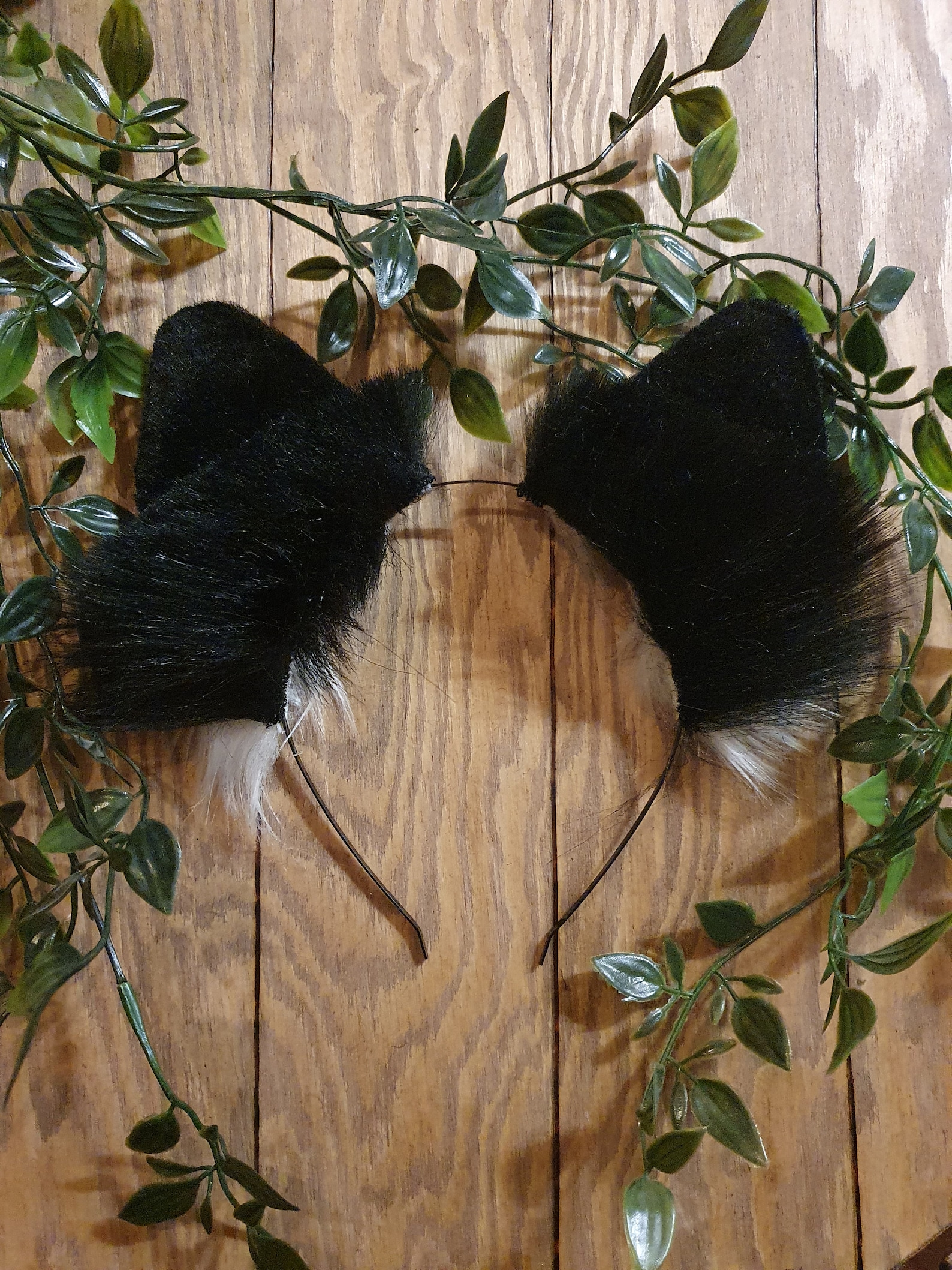 Dog Ears : black and white Faux Fur dog Ears Headband/ | Etsy