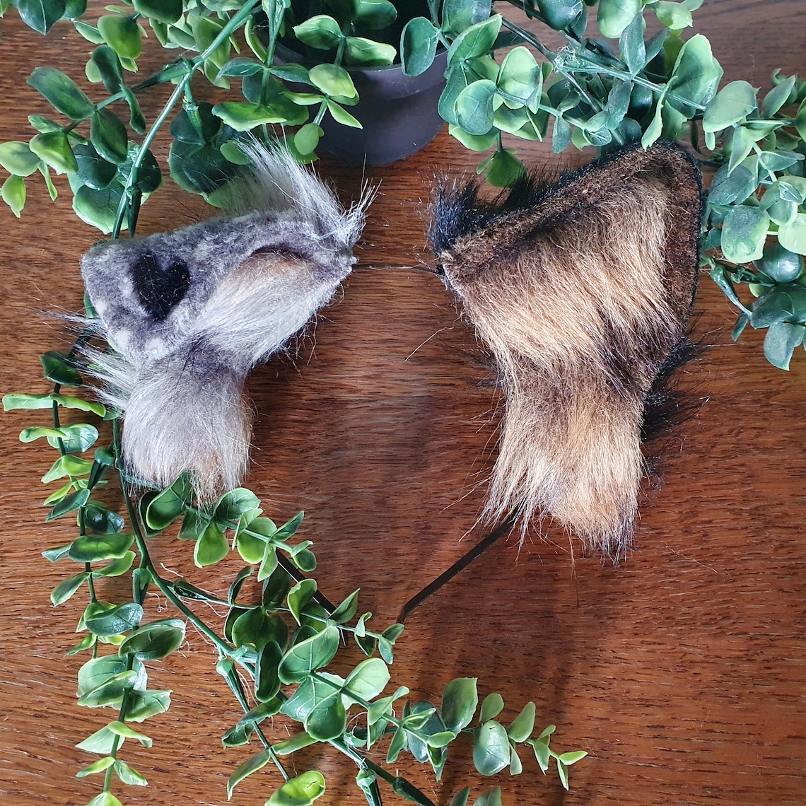Dog Ears : Brown and Gray Faux Fur Dog Ears Headband/ Handmade Ears ...