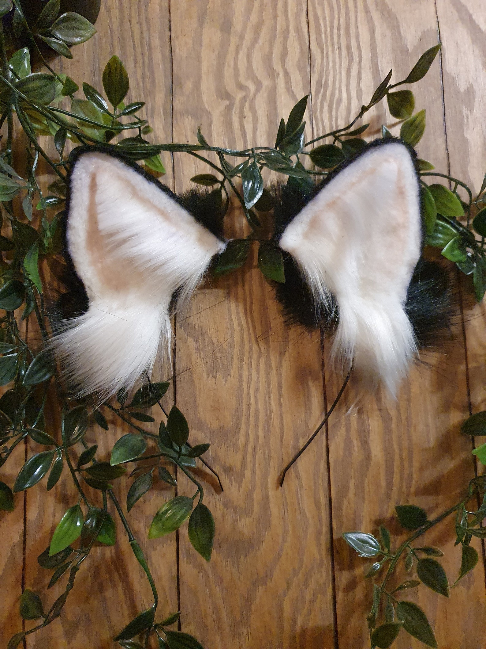 Dog Ears : Black and White Faux Fur Dog Ears Headband/ Handmade Ears ...