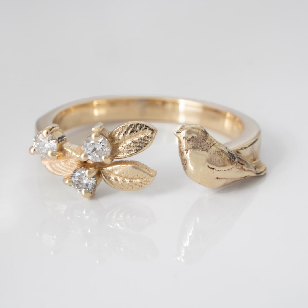 Couple's Bird Ring Sparrow Engagement Wedding Bands for Men and Women ...