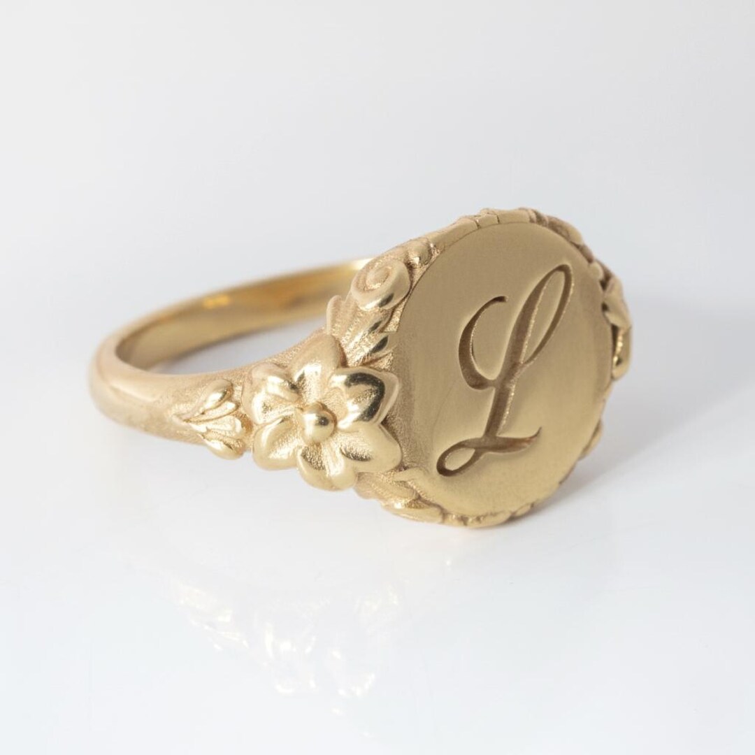 Lily Signet Ring: Protection Ring Personalized Monogram | Floral Signet ...