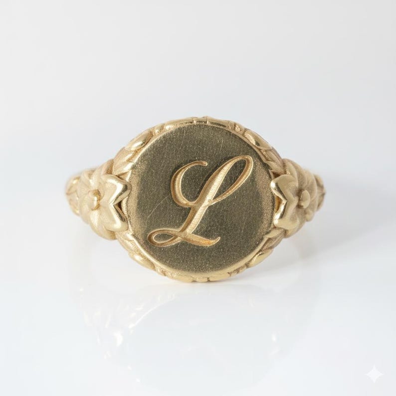 Lily Signet Ring: Protection Ring Personalized Monogram | Floral Signet ...