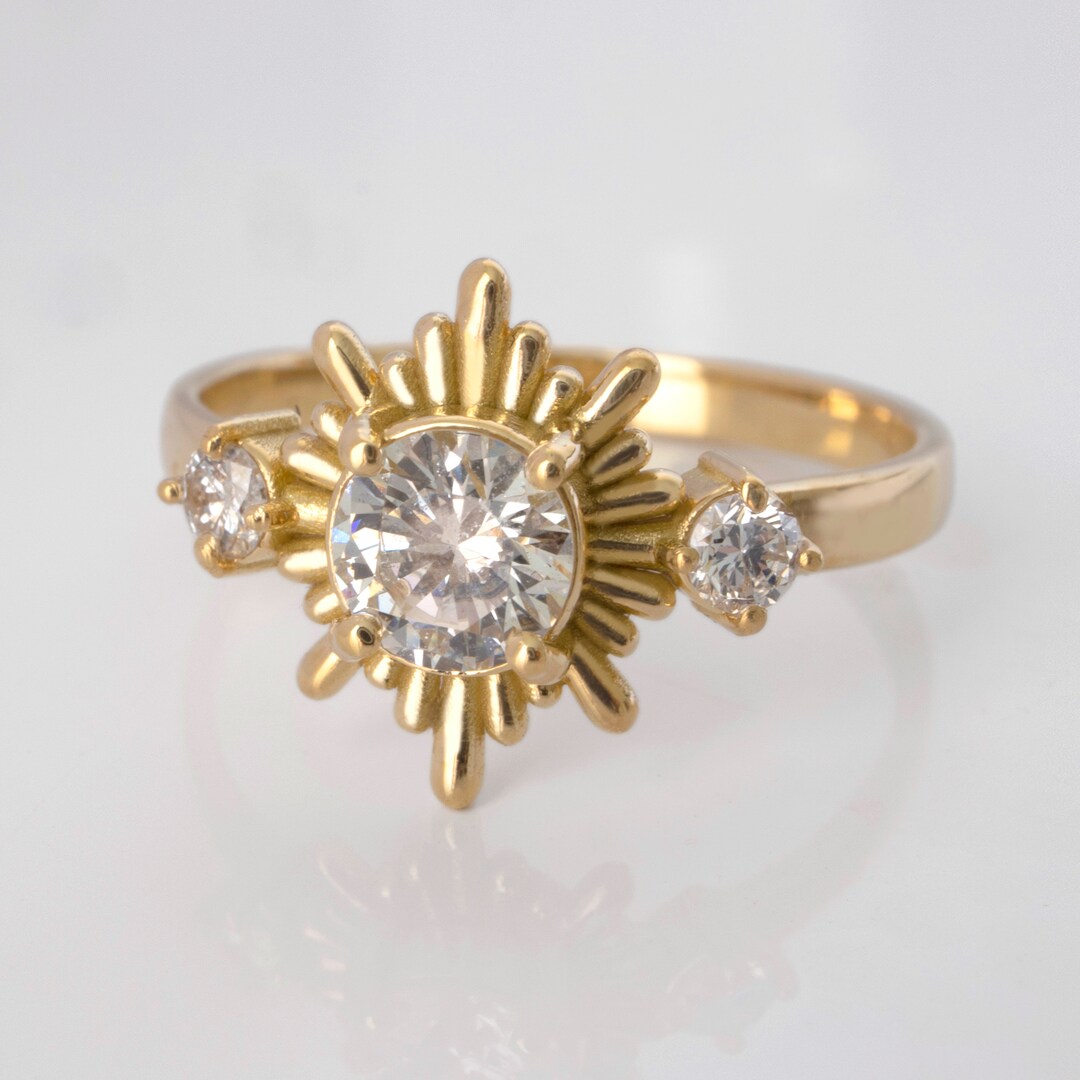 Sunburst Moissanite Engagement Ring - Etsy