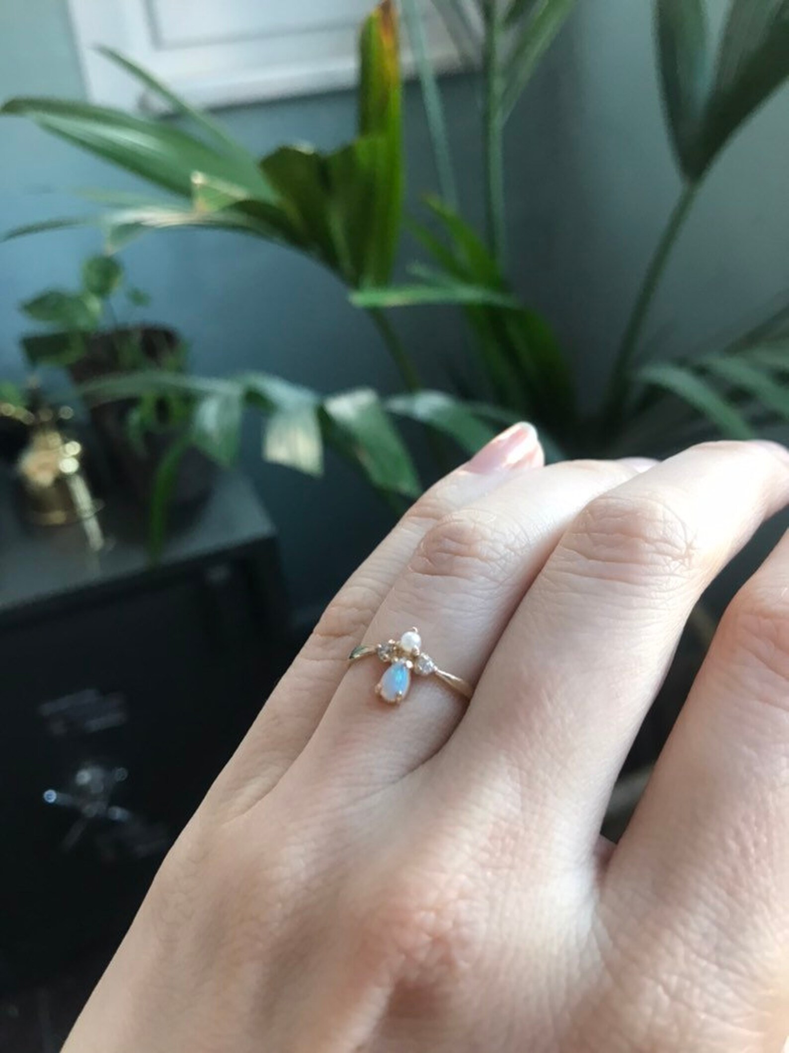 Guardian Angel Engagement Ring for Women With Opal Diamond | Etsy