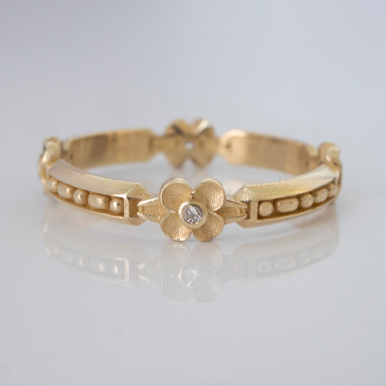 Vintage Floral Diamond Ring: 14K Gold Botanical Wedding Band ...
