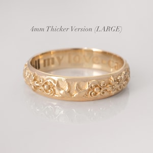 Victorian Sparrow Ring | Solid Gold Floral Bird Band | Vintage Style ...