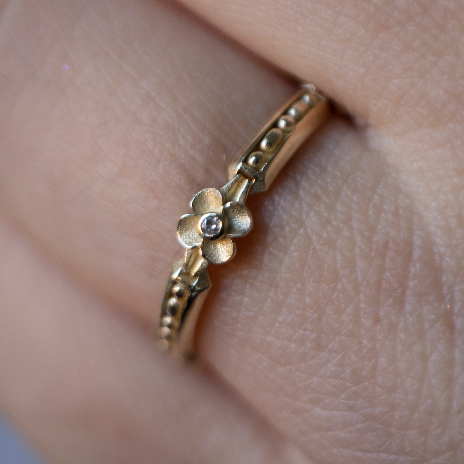 Vintage Floral Diamond Ring: 14K Gold Botanical Wedding Band ...