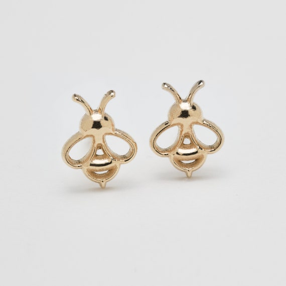 Honeybee Symbol Stud Good Luck Bee Talisman Earrings in 14 | Etsy