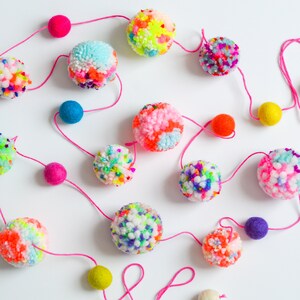 Pompom and Wool Felt Ball Garland, in Bright Rainbow Colors, for Home ...